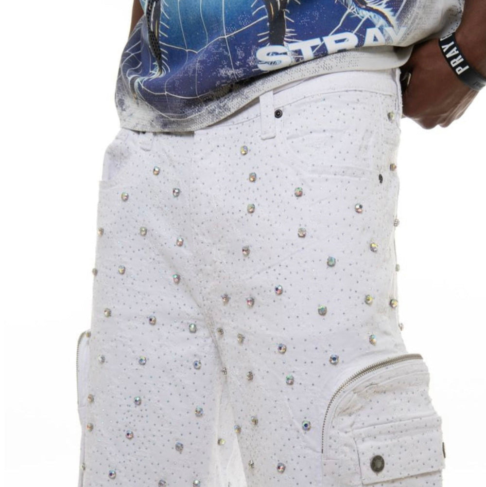 VICIOUS VC950 EMBELLISHED RHINESTONE SHORTS (PURE WHITE) – Cosmos